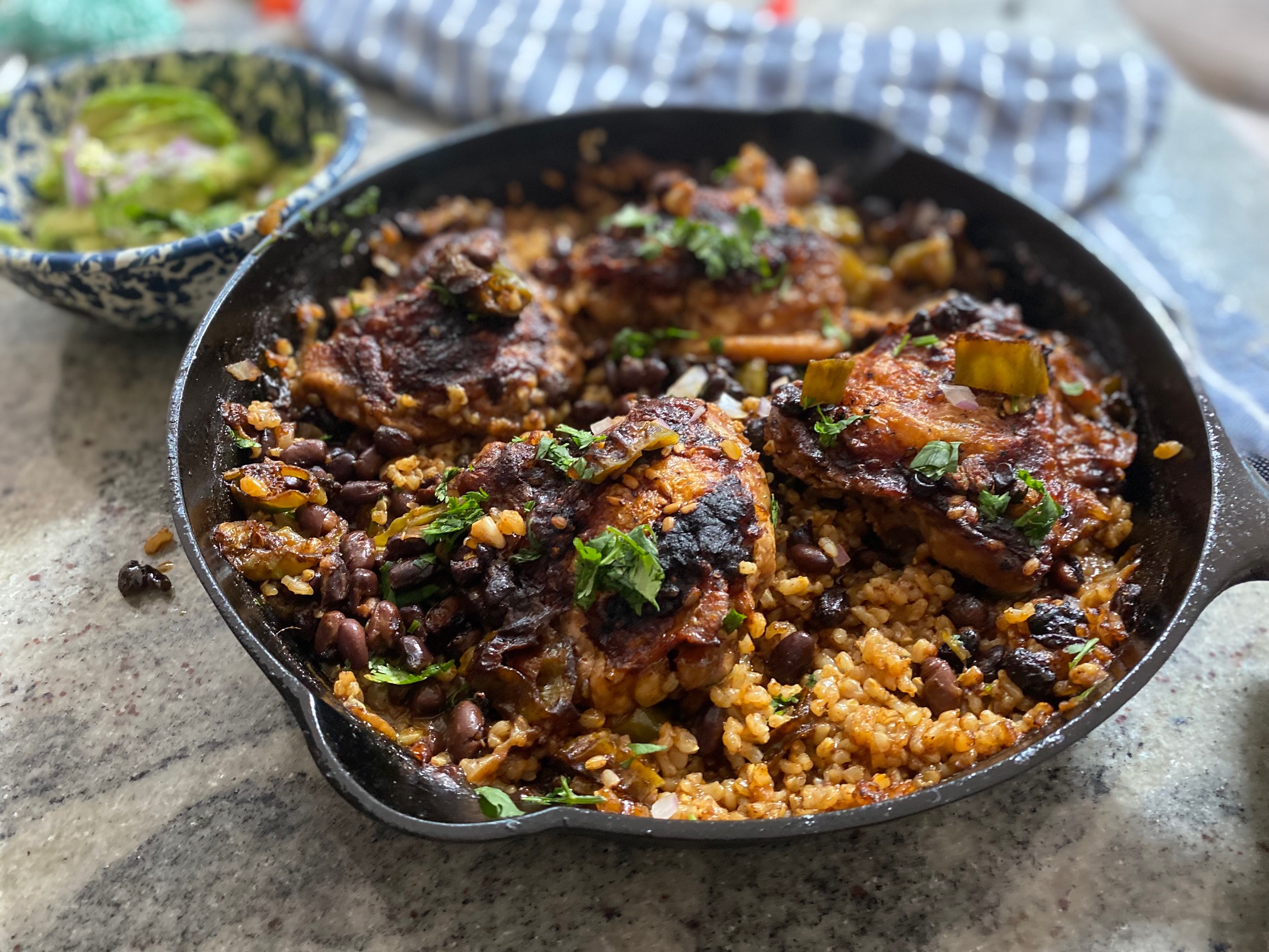 Skillet Chicken With Mole Sauce Rice And Beans New Morning Market