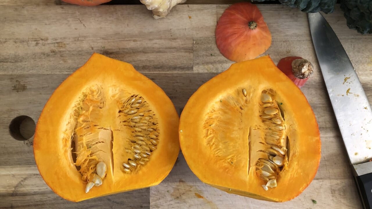 Roasted Red Kuri Squash with Garlicky Tahini Greens - New Morning Market